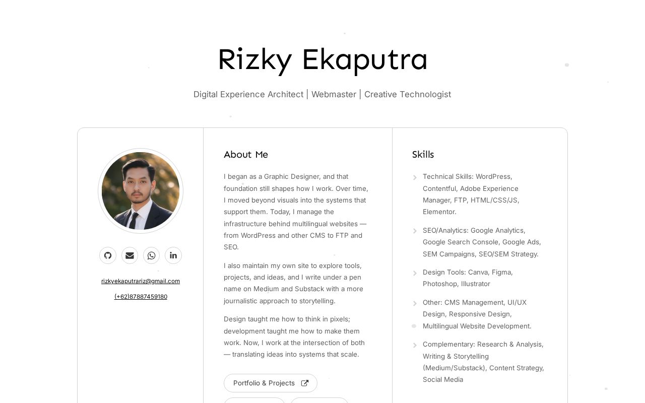 Rizky Ekaputra | Digital Experience Architect | Webmaster | Creative Technologist